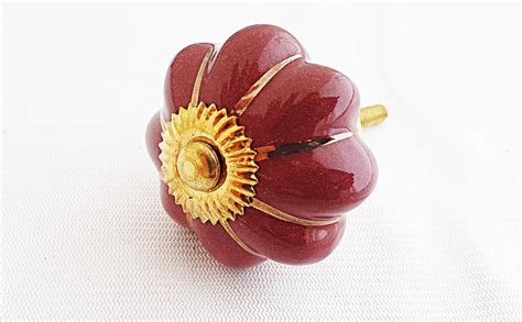 Ceramic Maroon Burgundy Gold Pumpkin 4cm Door Knob E3a Decorative