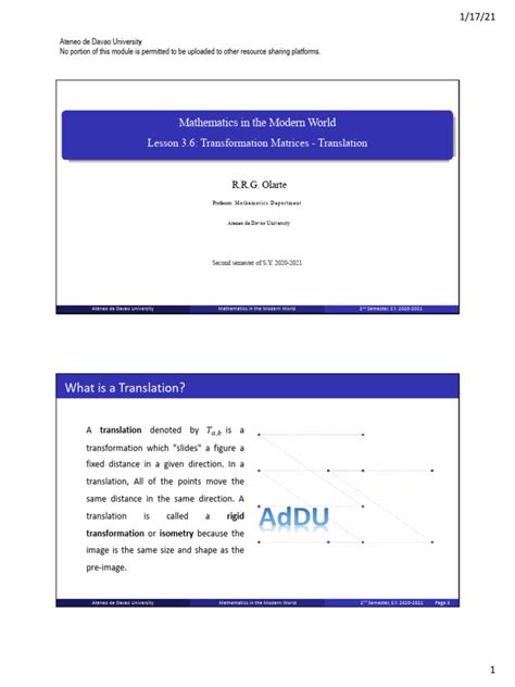 Module 3 6 Translation Pdf Matrix Mathematics Vector Space