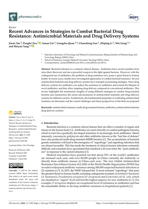 Pdf Recent Advances In Strategies To Combat Bacterial Drug Resistance Antimicrobial Materials