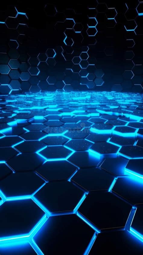 Glowing Ultra Blue Hexagonal Pattern Wallpaper With A Futuristic 3d Effect Stock Illustration