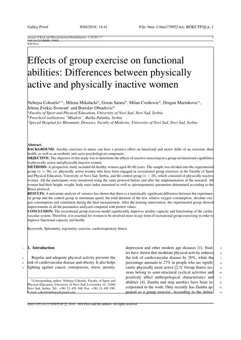 Pdf Effects Of Group Exercise On Functional Abilities Differences Between Physically Active