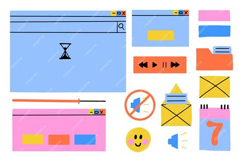 오래 된 컴퓨터 미학 레트로 Pc 요소 사용자 인터페이스 운영 체제 창 아이콘 2k 유행 복고 스타일 프리미엄 벡터