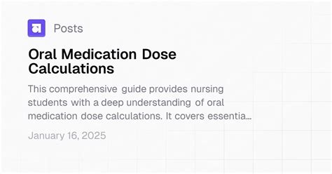 Oral Medication Dose Calculations Study Guide Maker