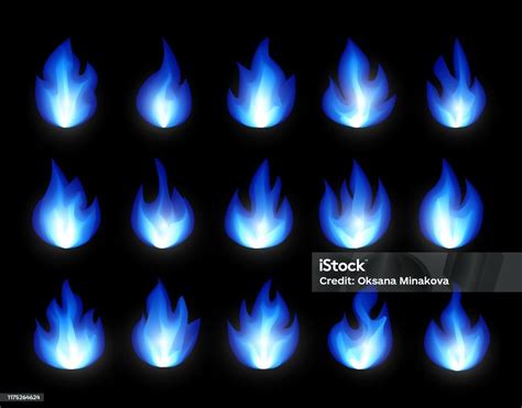사실적인 혀 세트 검은 배경에 고립 된 천연 가스 불꽃의 에너지 아이콘을 수집합니다 연료 부탄 프로판 프로판 버너의 불꽃 벡터