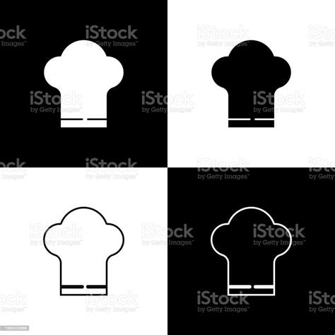 흑백 배경에 격리된 Chef 모자 아이콘을 설정합니다 요리 기호 모자를 요리합니다 벡터 검은색에 대한 스톡 벡터 아트 및 기타