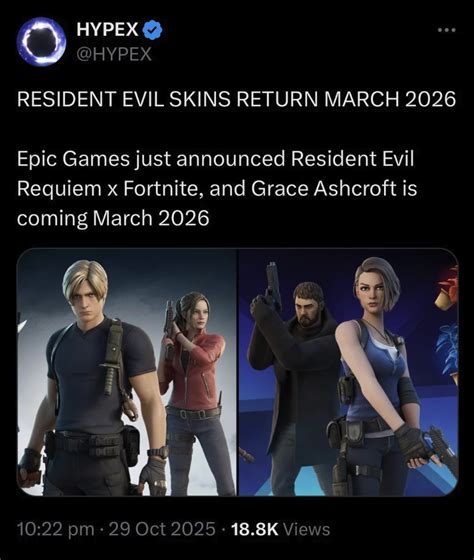 Every Resident Evil X Fortnite Skin That Has Released And When They