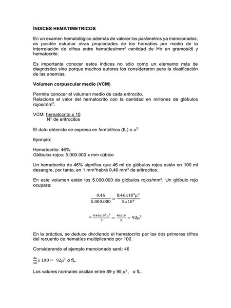 Indices Eritrocitarios Pdf Anemia Glóbulo Rojo