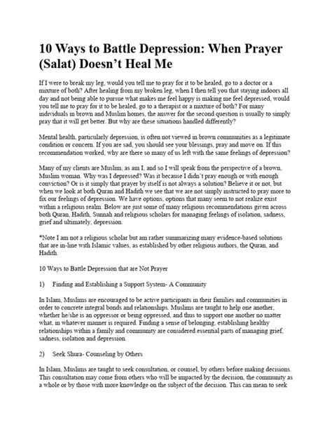 10 Ways To Battle Depression Pdf Mood Psychology Mental Health