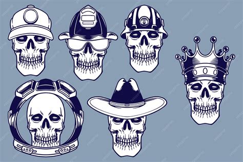 Premium Vector Various Skull And Head Gear Vector Illustration Set
