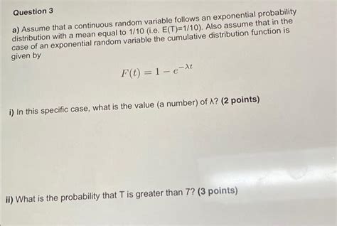 Solved Question 3 A Assume That A Continuous Random