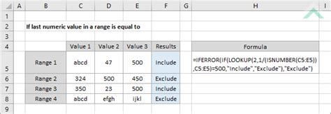 if last numeric value in a range is equal to excel exceldome