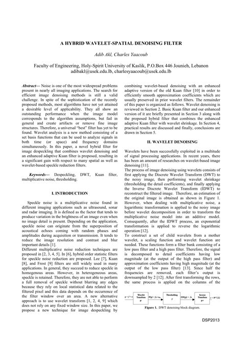 Pdf A Hybrid Wavelet Spatial Denoising Filter