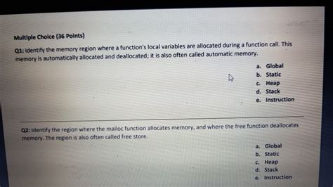 Solved Multiple Choice 36 Points Q1 Identify The Memory