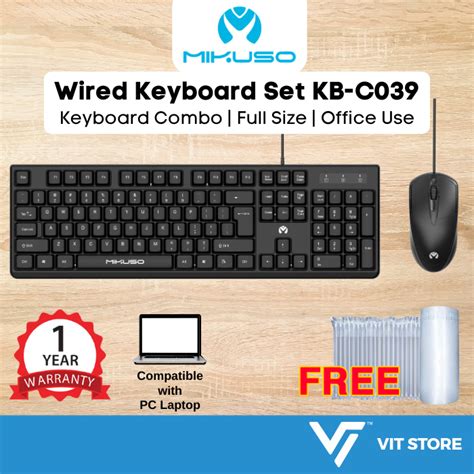 Mikuso Wired Usb Keyboard Mouse Combo Set 104 Keys Computer Membrane Pc Desktop Laptop Kb C039