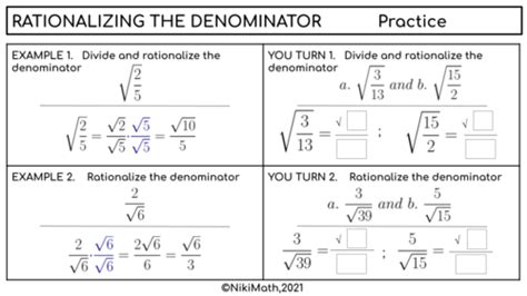 Rationalizing The Denominator Guiding Practice Teaching Resources