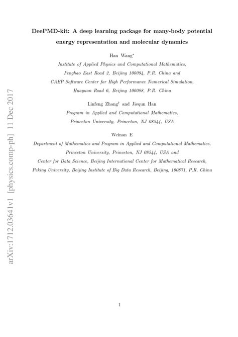 DeePMD Kit A Deep Learning Package For Many Body Potential Energy Representation And Molecular