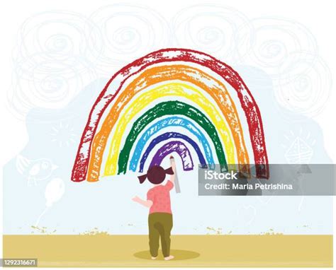 모두 잘합시다 아이는 무지개를 그립니다 귀여운 소녀 그림과 벽에 그림 웹 디자인 템플릿 어린이 날 개념 플랫 벡터 그림입니다 개념에 대한 스톡 벡터 아트 및 기타 이미지