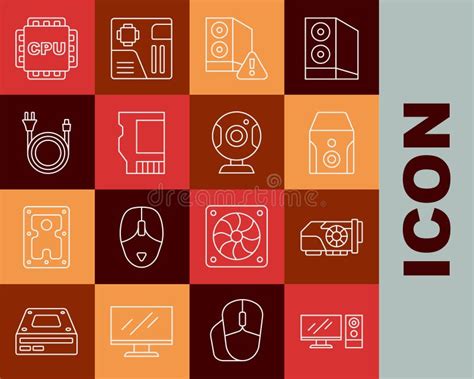 Set Line Computer Monitor Video Graphic Card Uninterruptible Power Supply Case Of Computer