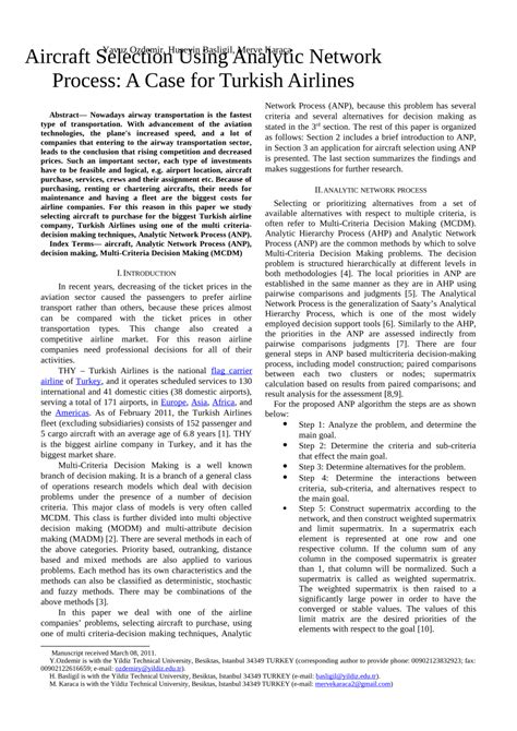 Pdf Aircraft Selection Using Analytic Network Process