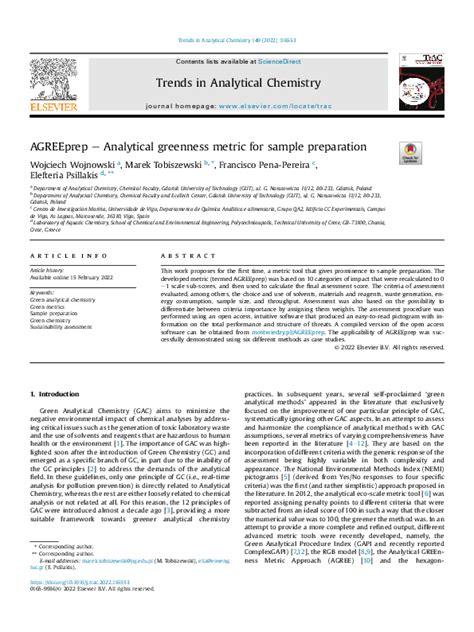 Pdf Agreeprep E Analytical Greenness Metric For Sample Preparation