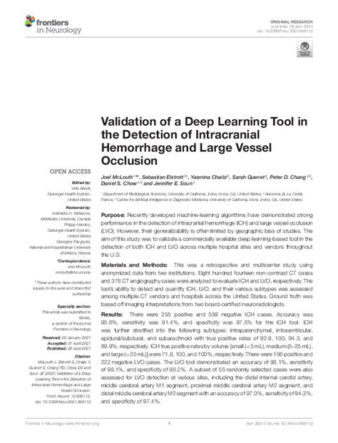 Pdf Validation Of A Deep Learning Tool In The Detection Of Intracranial Hemorrhage And Large