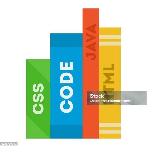 Vetores De Diferentes Livros De Programação De Cores Com Css De Texto Code Java Html Ícone Plano