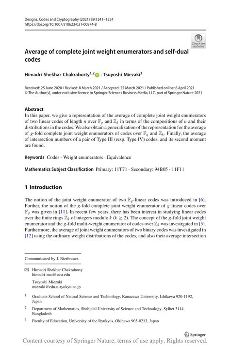 Average Of Complete Joint Weight Enumerators And Self Dual Codes Request Pdf