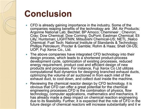 Computational Fluid Dynamics For Chemical Reactor Design Ppt