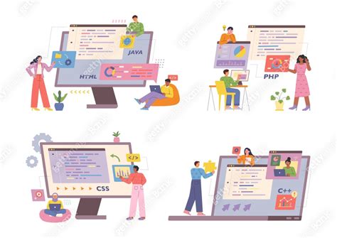 Developers Are Coding Programs On Computers 이미지 1412980579 일러스트 무료 일러스트 게티이미지뱅크