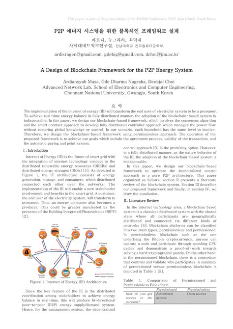 Pdf A Design Of Blockchain Framework For The P2p Energy System