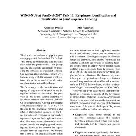 Wing Nus At Semeval 2017 Task 10 Keyphrase Extraction And