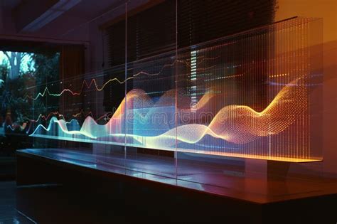 Illuminated Glass Display Showcasing Dynamic Data Visualizations Vibrant Wave Patterns And