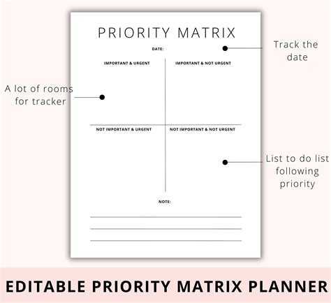 Editable Priority Matrix Printable Priority Planner To Do List