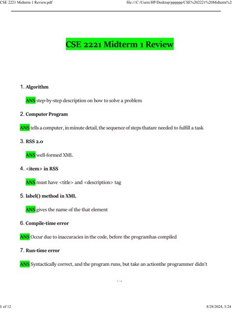 Cse 2221 Exams Bundled Cse 2221 Final Actual 2024 Exam Cse 2221 Midterm 1 And 2 Questions And