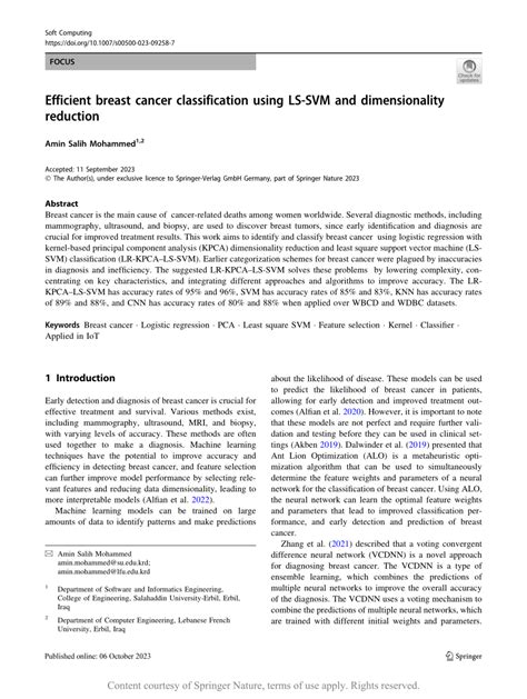 Efficient Breast Cancer Classification Using Ls Svm And Dimensionality Reduction