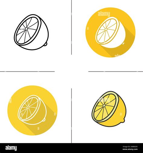 Lemon Half Icon Flat Design Linear And Color Styles Isolated Vector