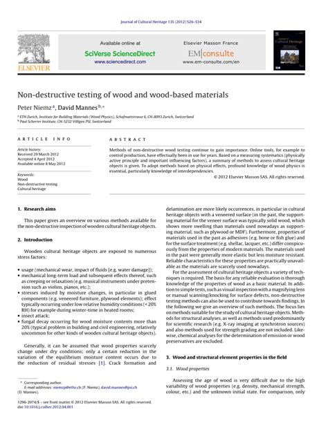 Pdf Non Destructive Testing Of Wood And Wood Based Materials