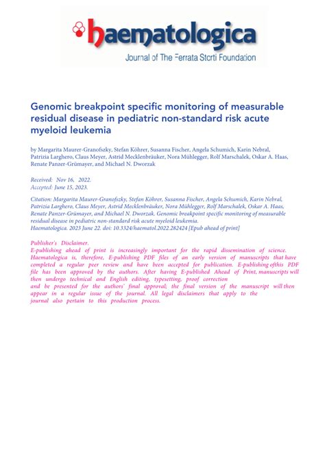 Pdf Genomic Breakpoint Specific Monitoring Of Measurable Residual Disease In Pediatric Non