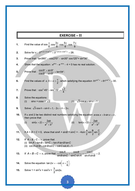 Questions Based Chapter Trigonometric Equations