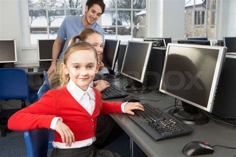 Girls Using Computers In School Class Stock Image Colourbox