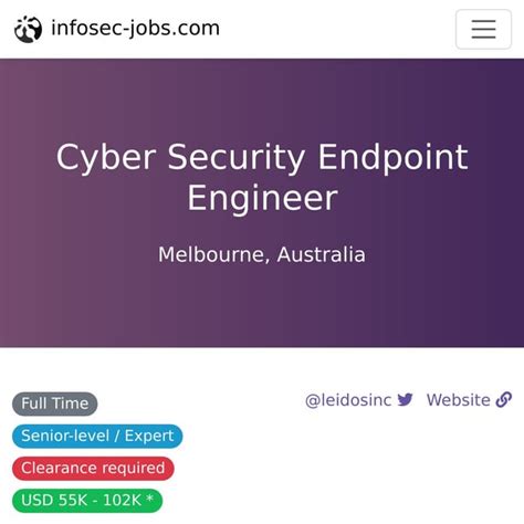 Hiring Cyber Security Endpoint Engineer In Melbourne Australia Rinfosecjobs