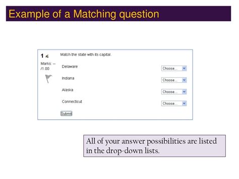 Moodle Matching Quiz Question