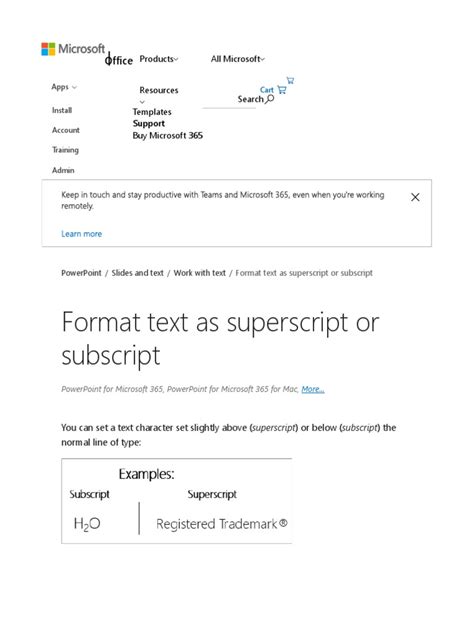 Format Text As Superscript Or Subscript Office Support Pdf