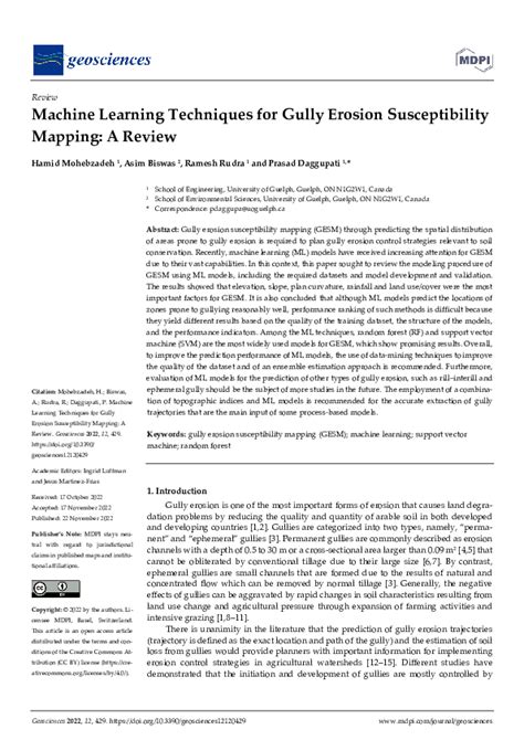 Pdf Machine Learning Techniques For Gully Erosion Susceptibility Mapping A Review