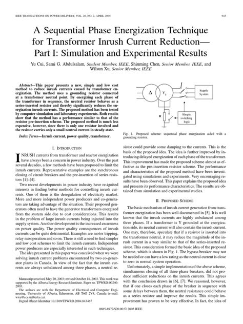 A Sequential Phase Energization Technique For Transformer Inrush Current Reduction Part I