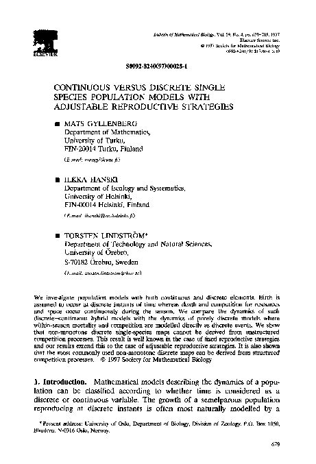 Pdf Continuous Versus Discrete Single Species Population Models
