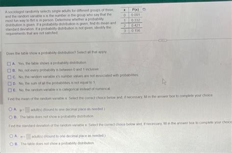 Solved Does The Table Show A Probability Distribution Chegg Com