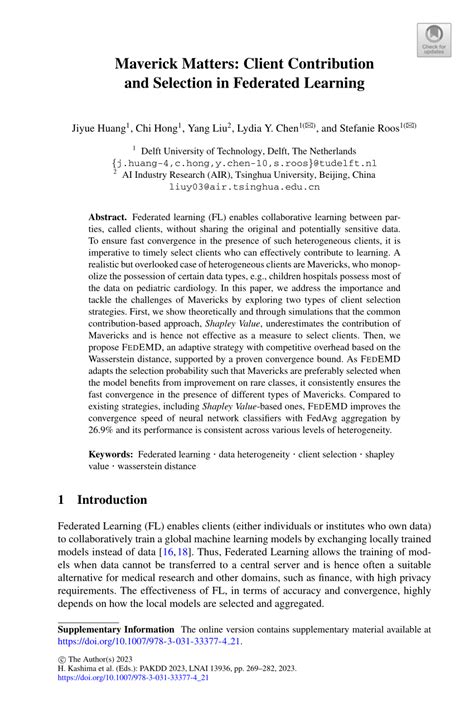 Pdf Maverick Matters Client Contribution And Selection In Federated Learning