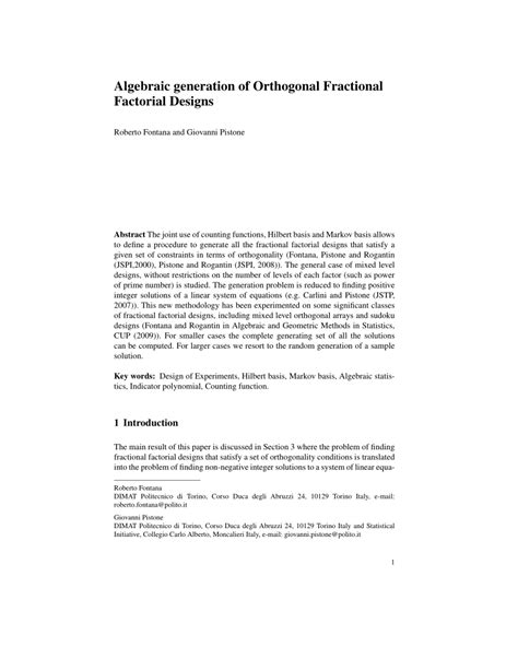 Pdf Generation Of Fractional Factorial Designs