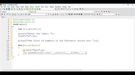 C Program Program For Generating Fibonacci Sequence Youtube
